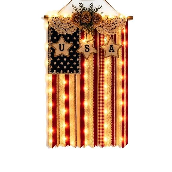 250th Anniversary Farmhouse US Flag Ribbon Banner 48 Inch with LED, USA ...