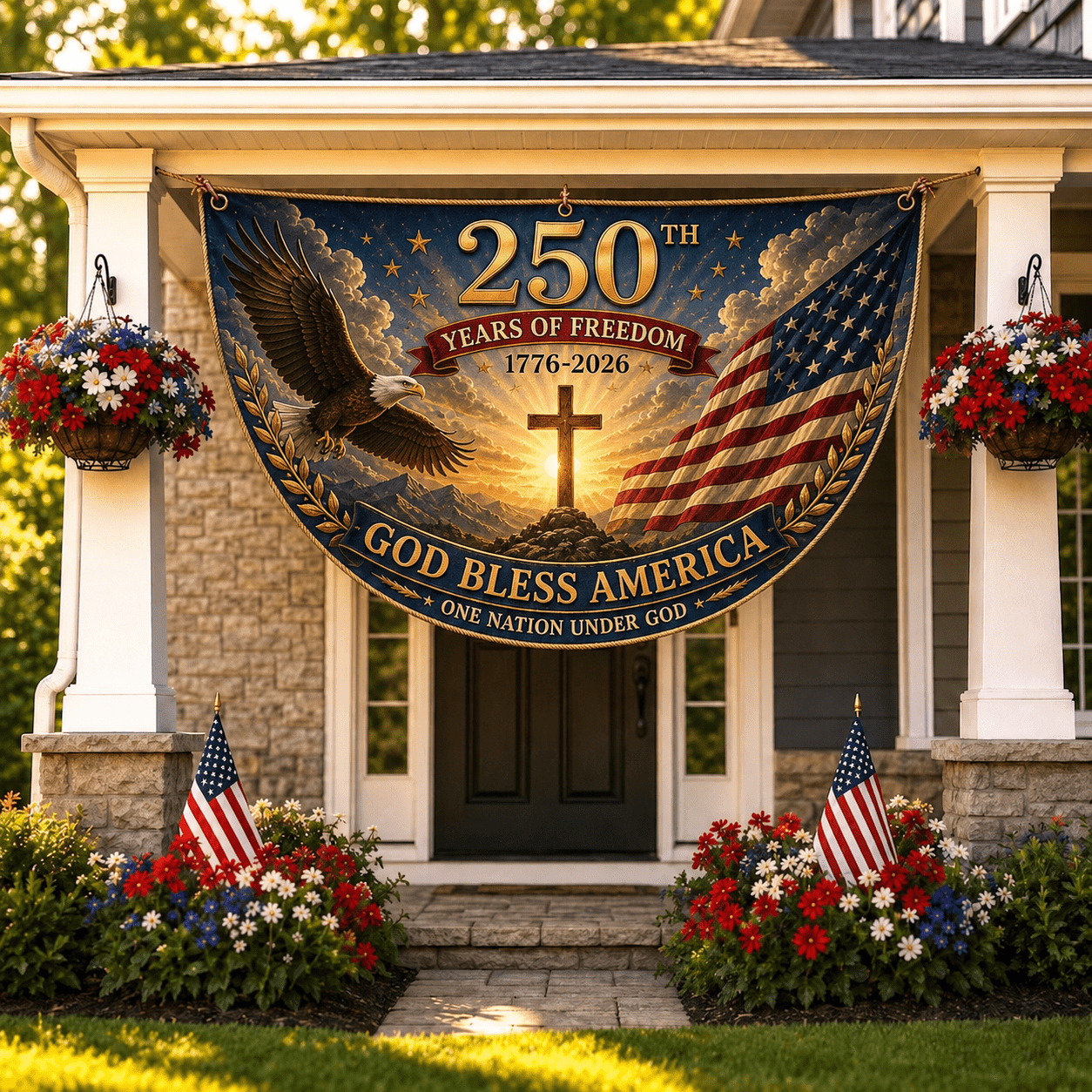 250th Anniversary Fence Flag Semicircle Porch Banner We The People 1776 ...