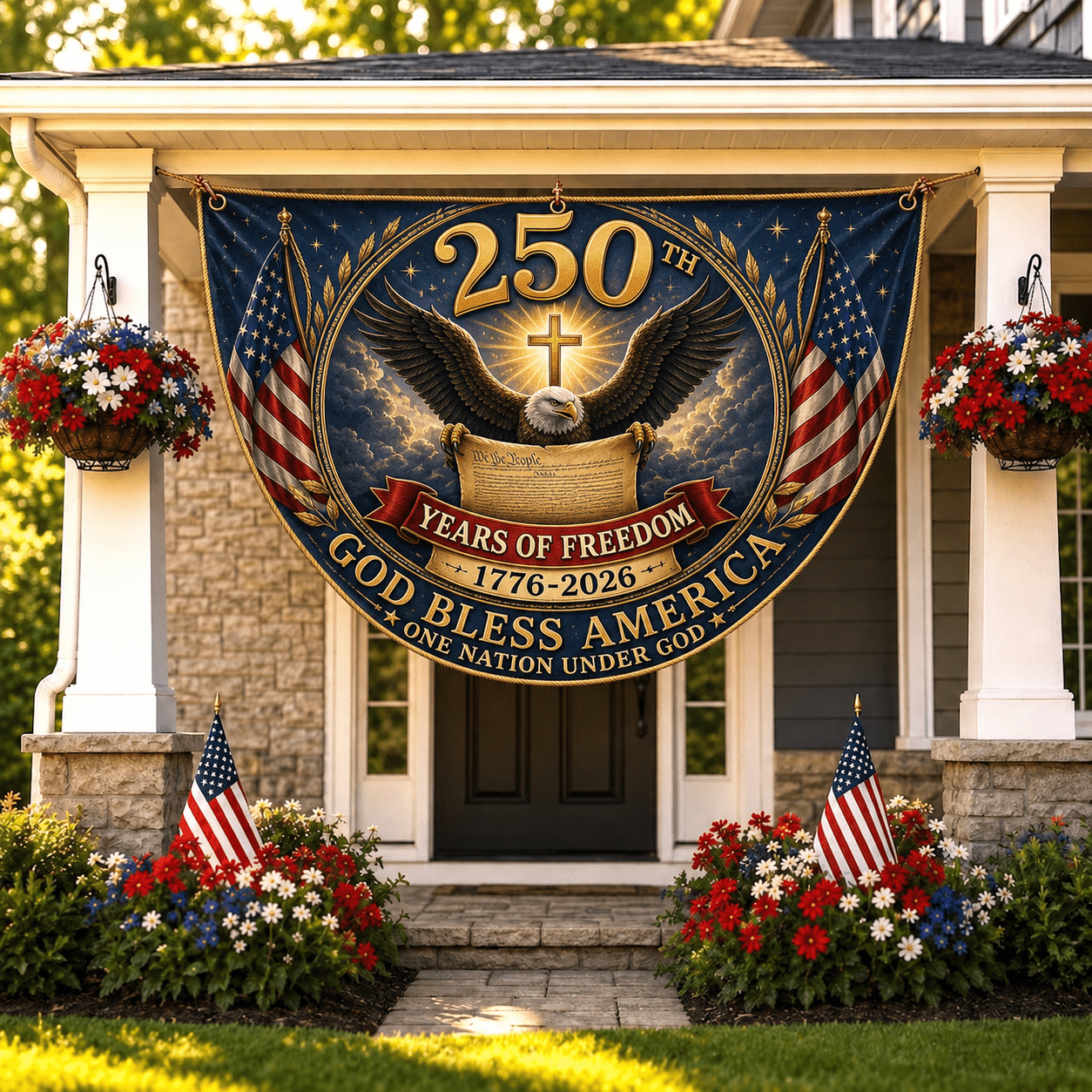 250th Anniversary Fence Flag Semicircle Porch Banner for 4th of July ...
