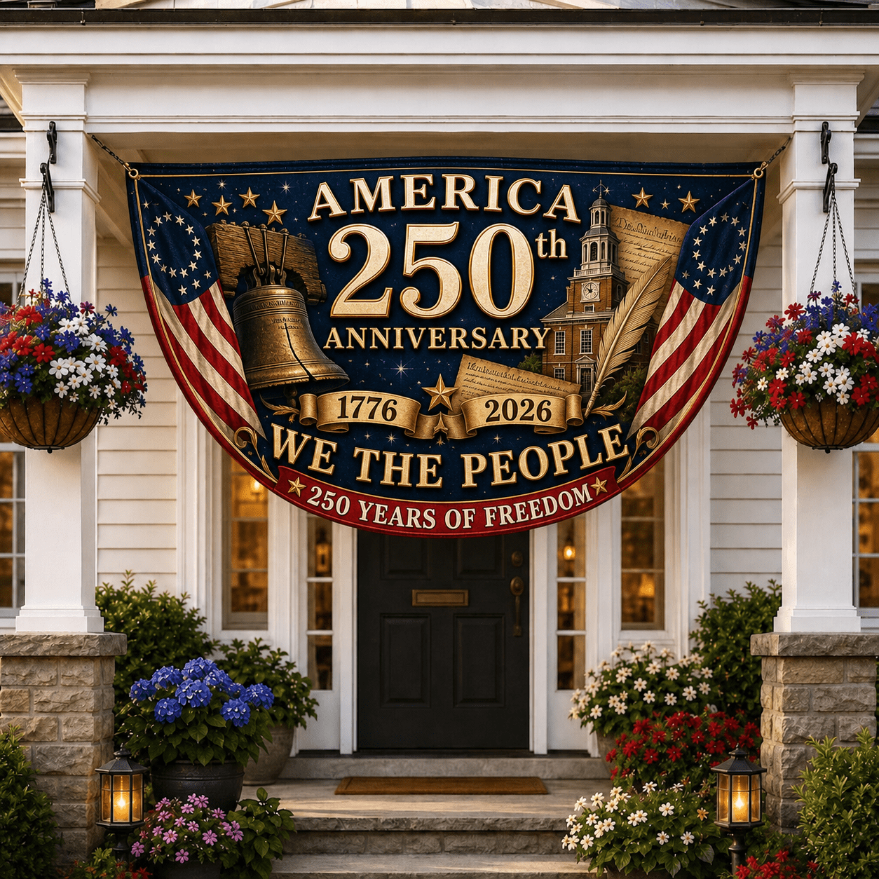 250th Anniversary Fence Flag Semicircular Porch Banner for July 4th ...