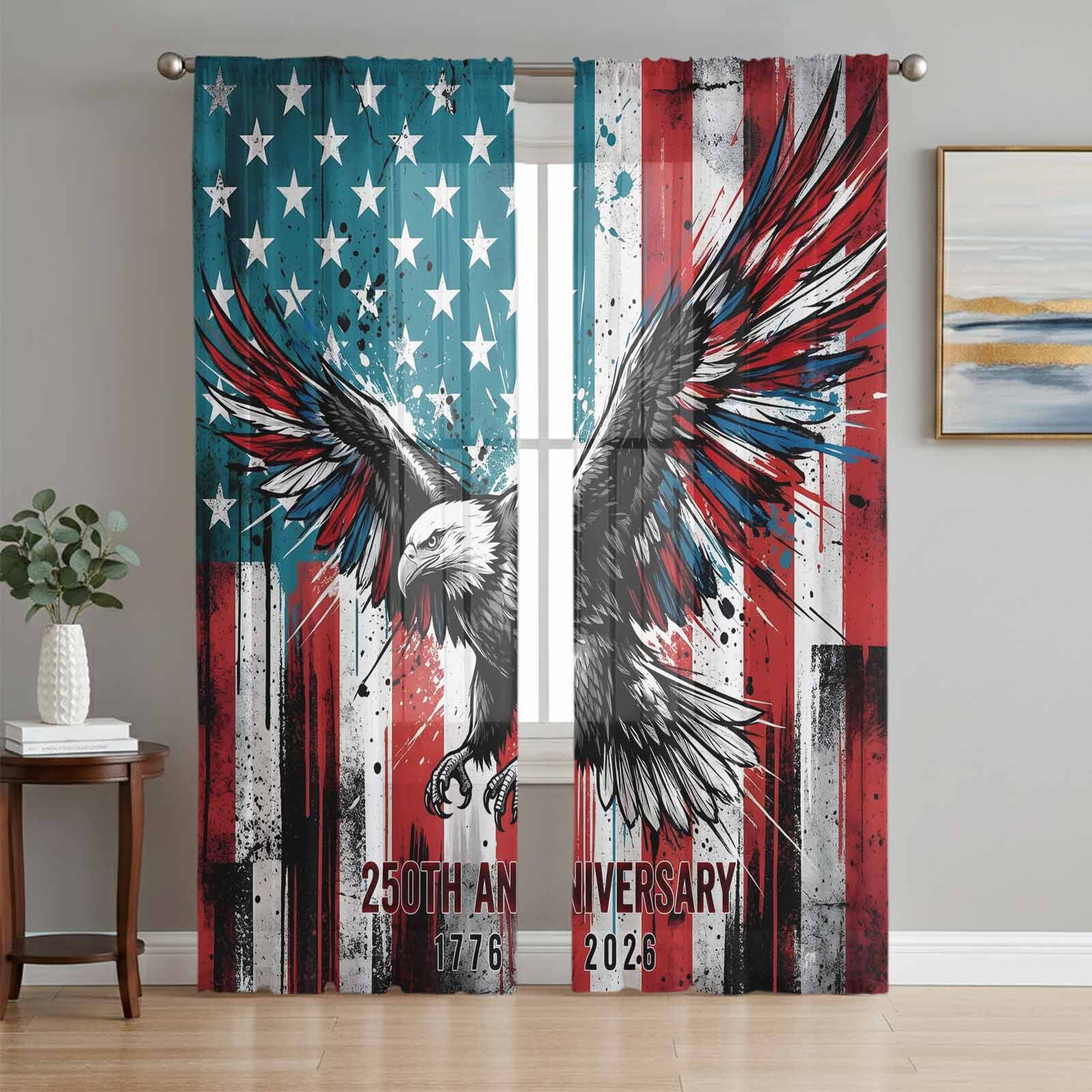 250th Anniversary Flag Sheer Curtains for Living Room Bedroom American ...