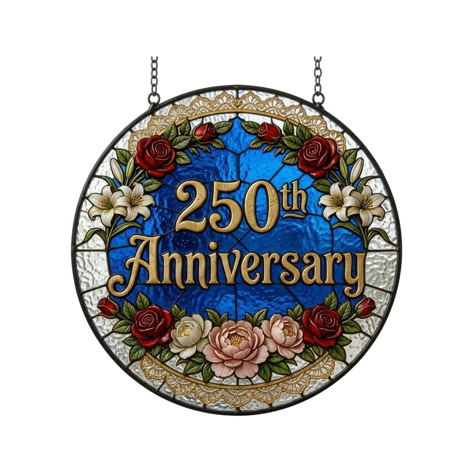 250th Anniversary Floral Acrylic Suncatcher, 7.87in Patriotic Stained ...