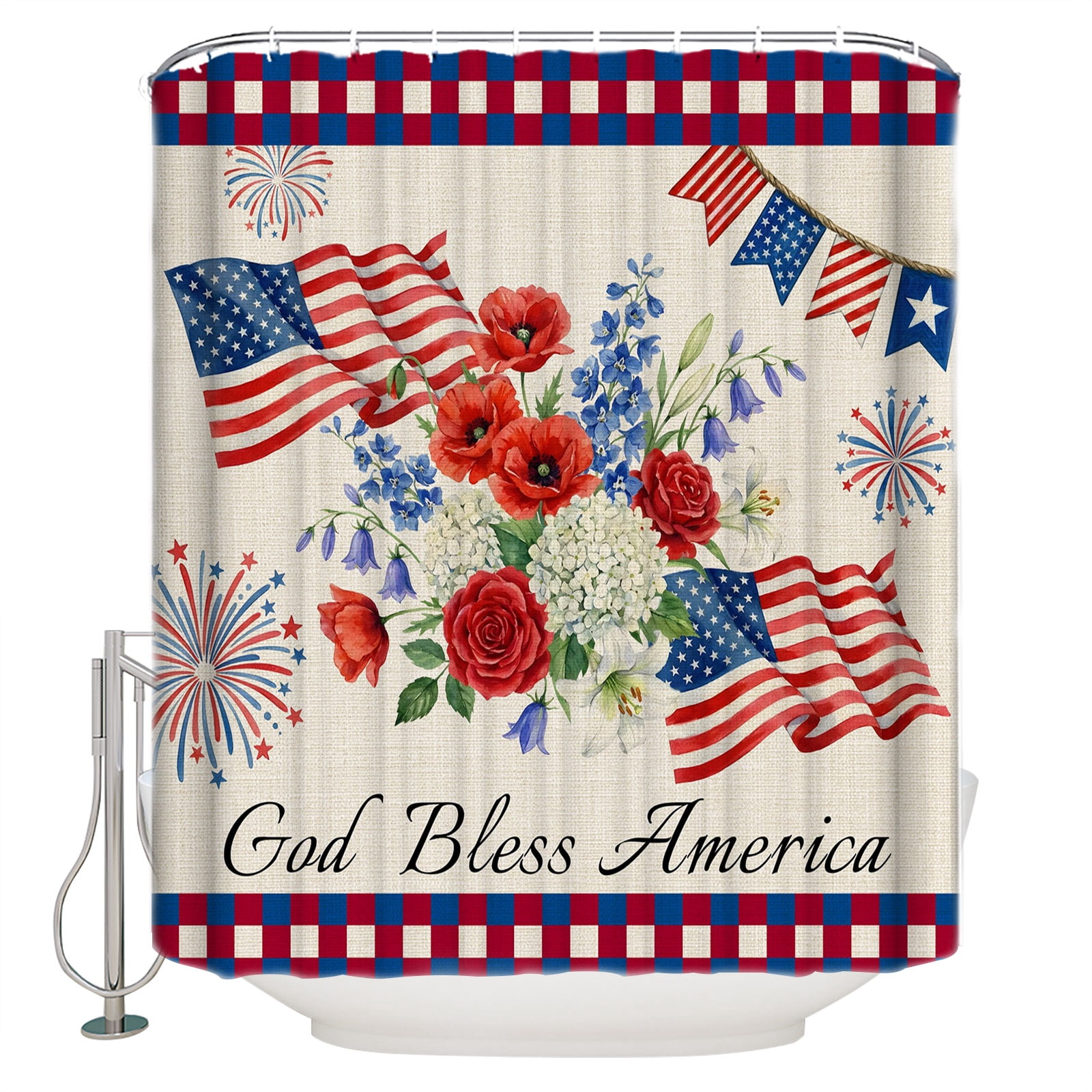 250th Anniversary Floral Bathroom Shower Curtains with 12 Hooks ...