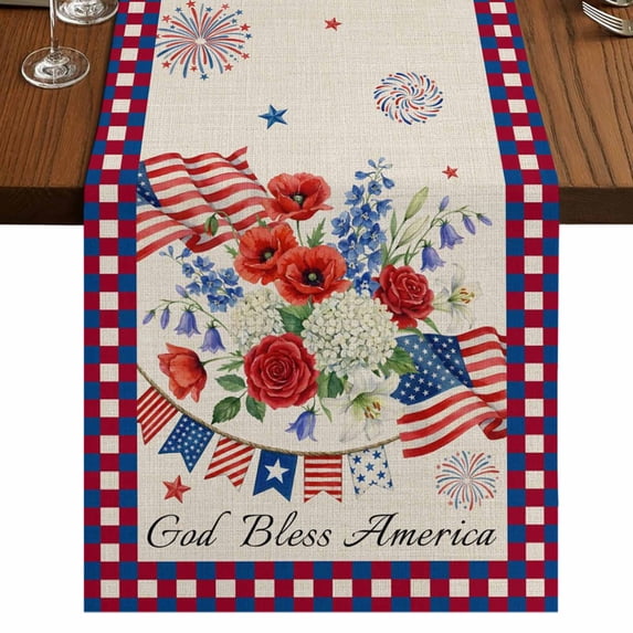 250th Anniversary Floral Burlap Cotton Table Runner 13x72 Inches Long ...