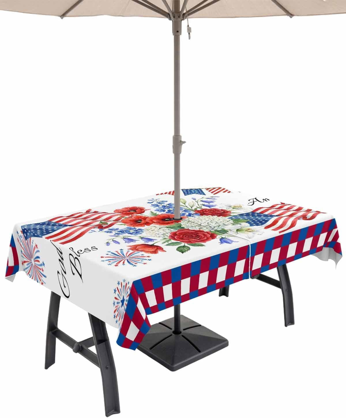 250th Anniversary Floral Table Cloth Rectangle Outdoor Tablecloth, Red ...