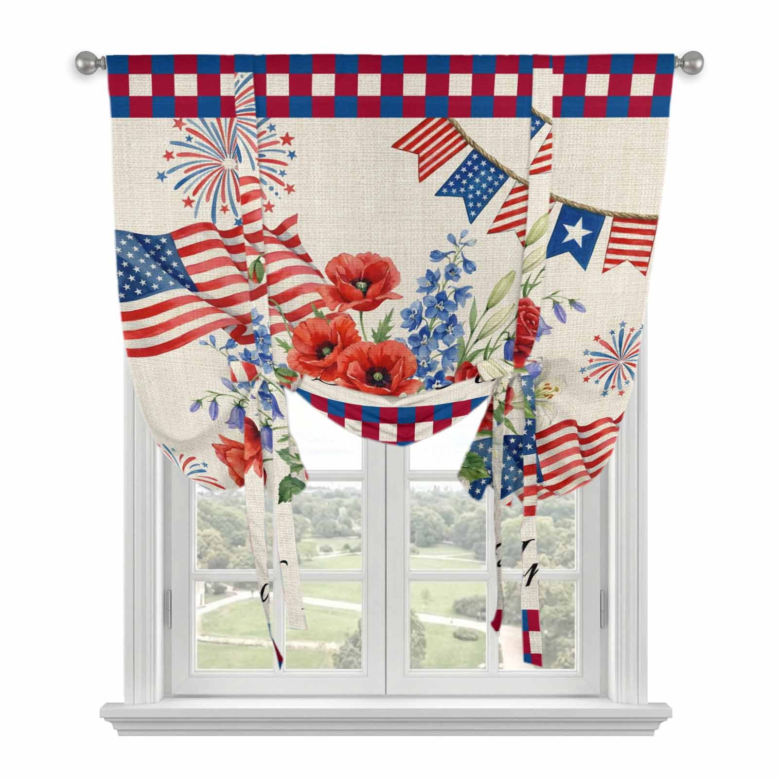 250th Anniversary Floral Tie Up Curtains for Window, Thermal Insulated ...