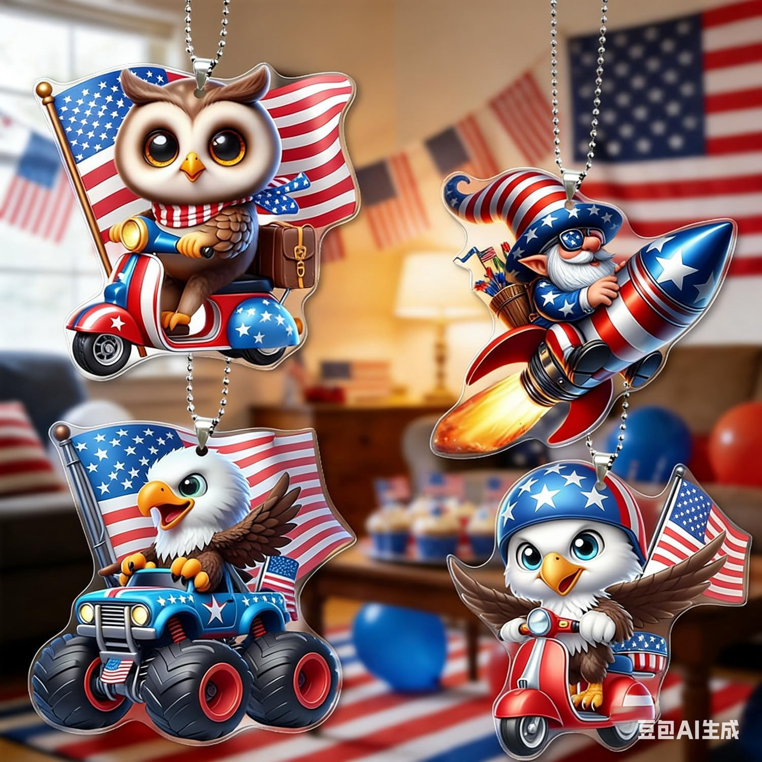 250th Anniversary Hanging Ornamen 2D Flat Acrylic Eagle & Stars 4th of ...