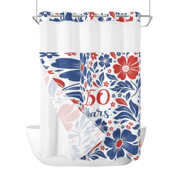 250th Anniversary No Hook Shower Curtain with Snap in Liner, Red White ...