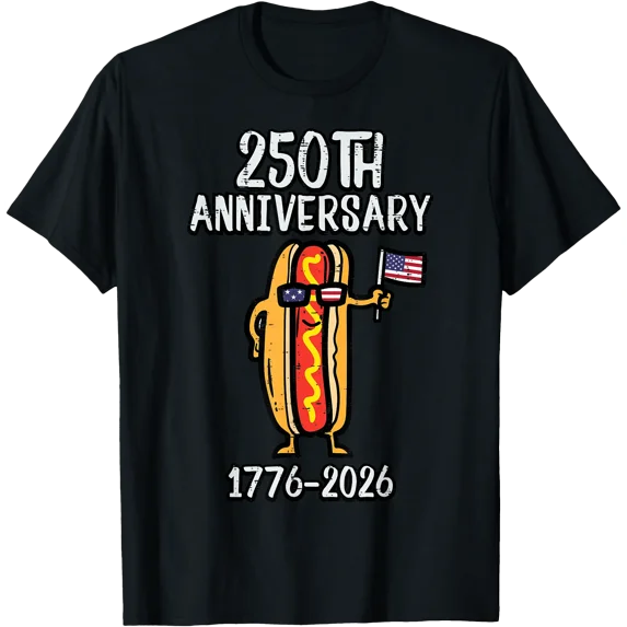 250th Anniversary Hotdog 1776 2026 250 Years USA Women Men T-Shirt ...