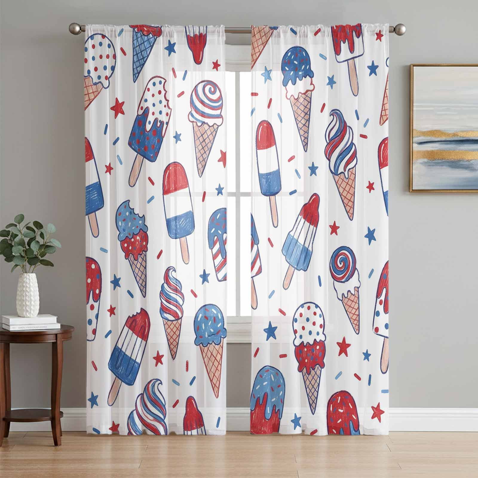 250th Anniversary Ice Cream Sheer Curtains 84 Inch Length 2 Panels Set ...
