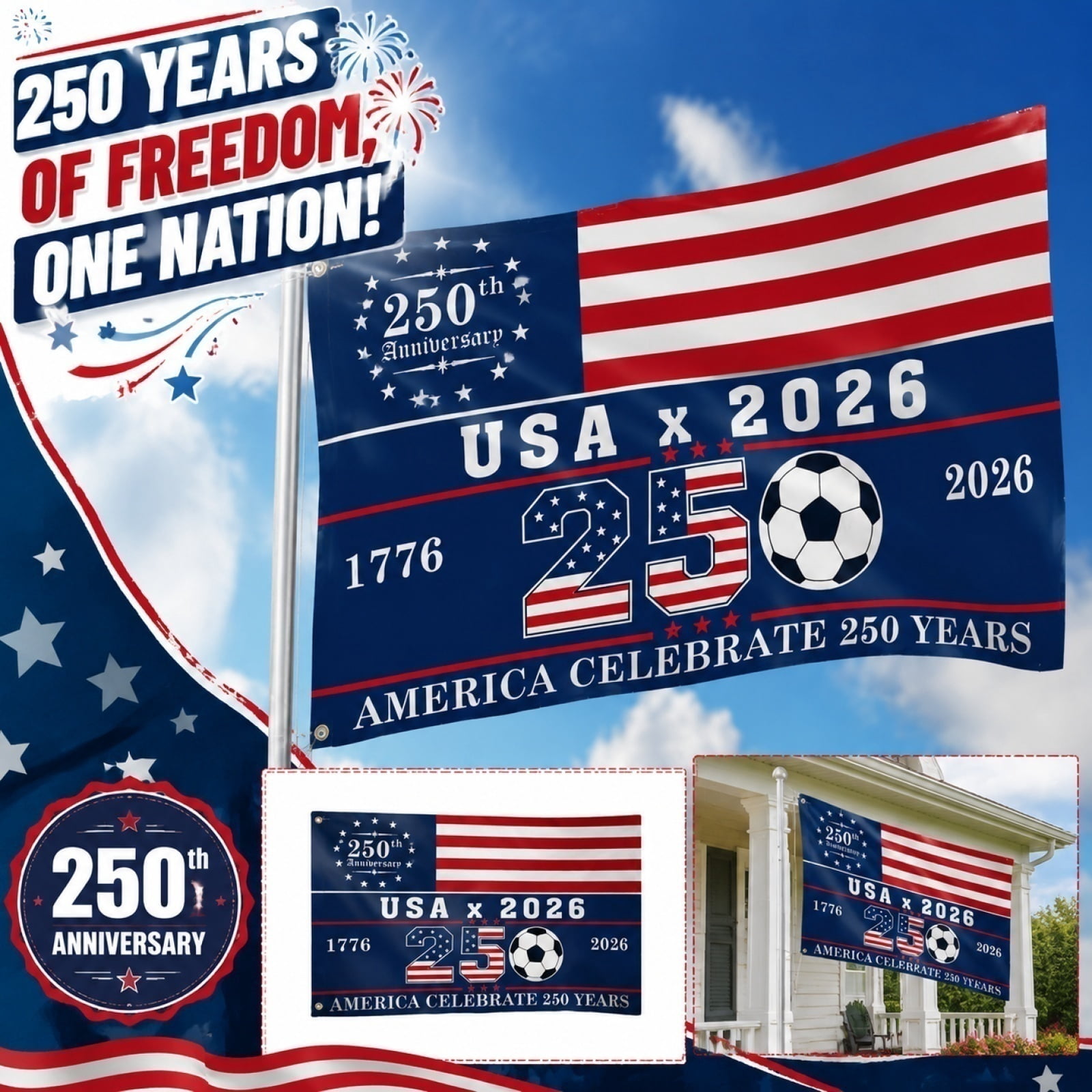 250th Anniversary Independence Day Garden Flag Double Sided Polyester ...