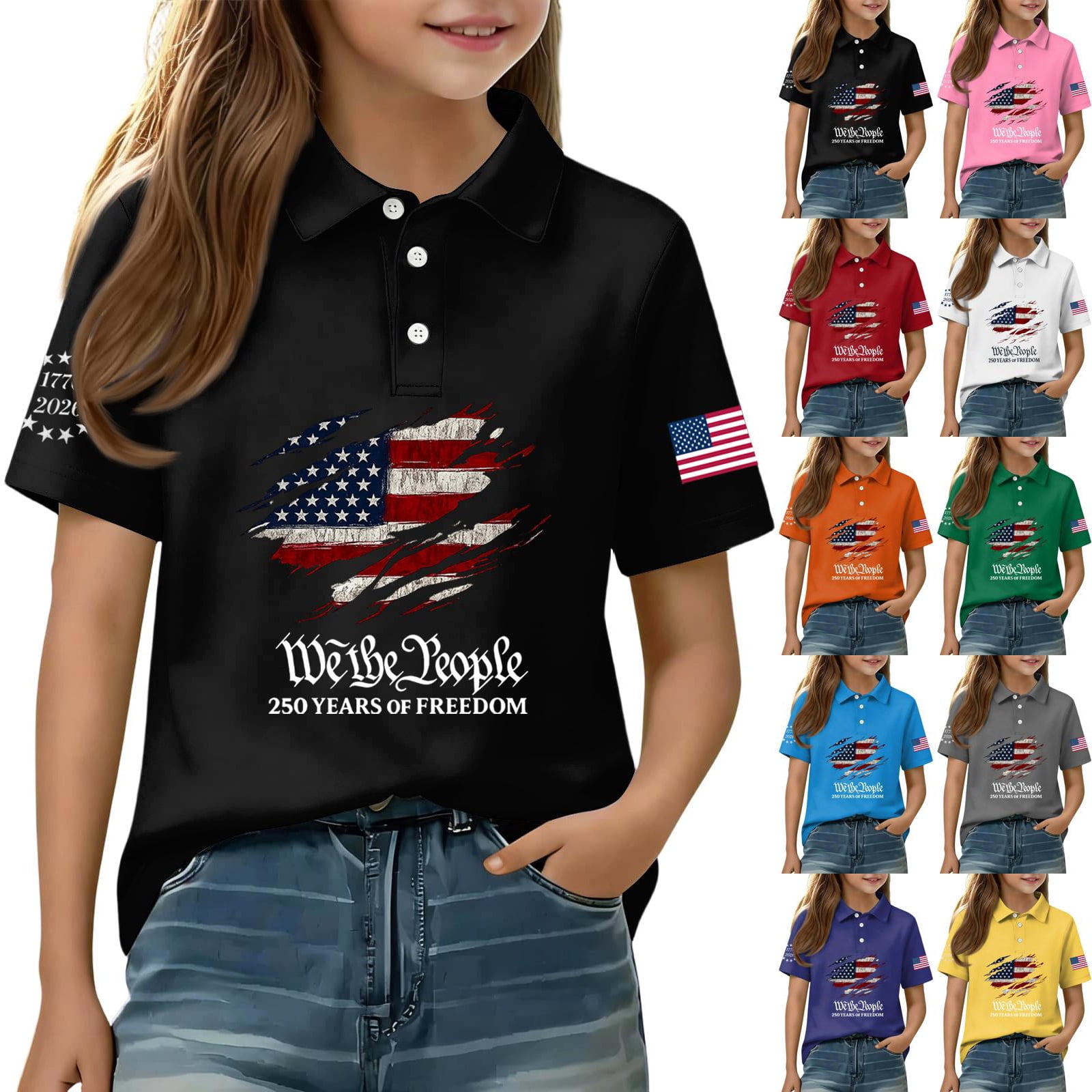 250th Anniversary Kids Black Polo Shirt, We the People 3-Button Quick ...