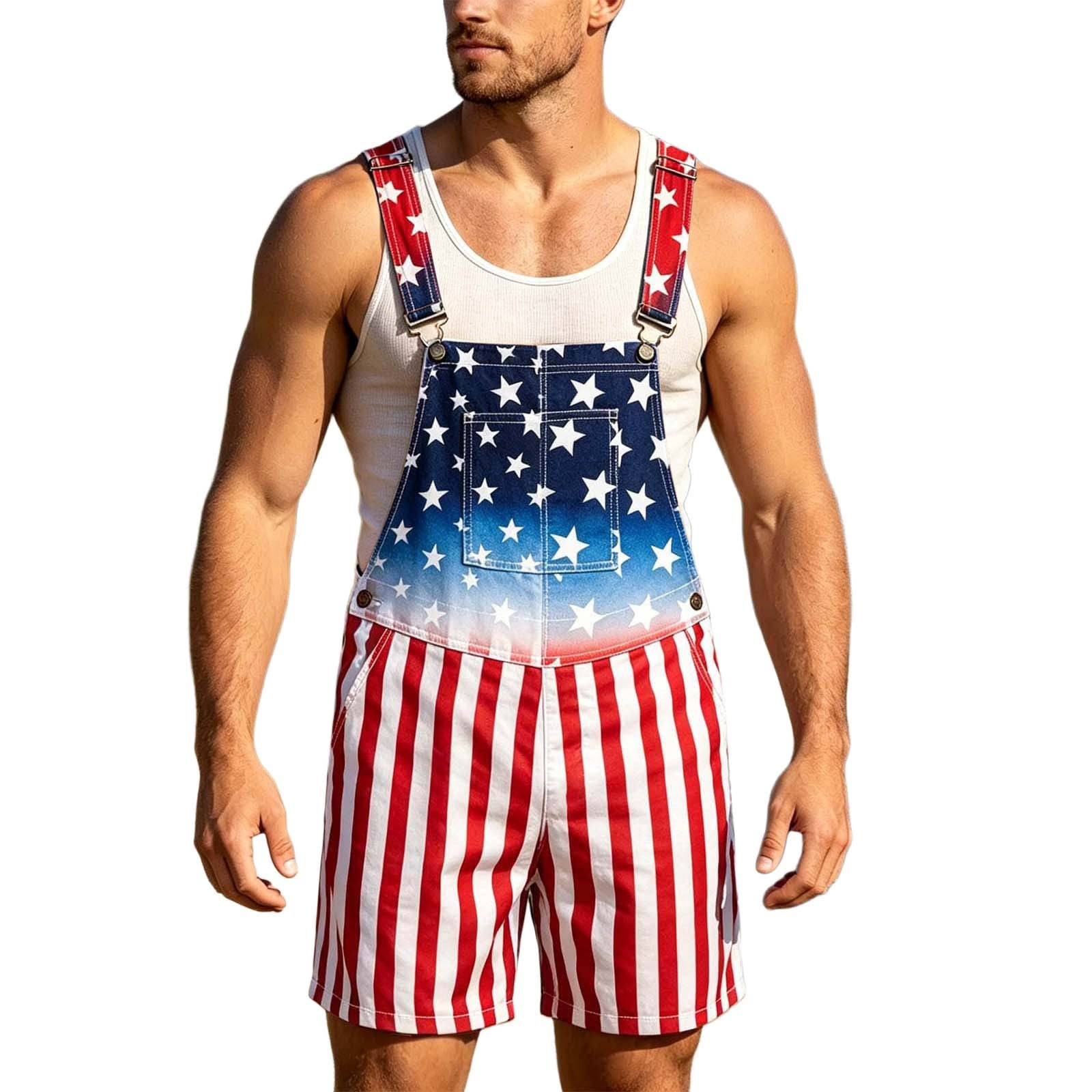 250th Anniversary Mens American Flag Overalls USA Denim Bibs Coveralls ...