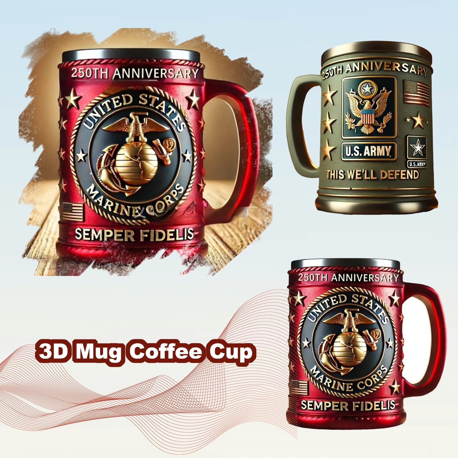 250th Anniversary Military Commemorative Mug, Veteran Tribute Glass ...