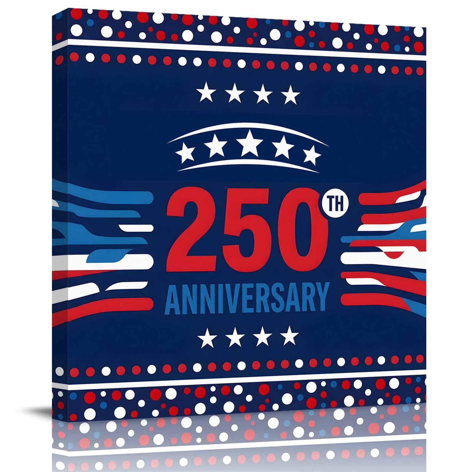 250th Anniversary Navy Blue Canvas Artwork Painting Art, Red White Wave ...