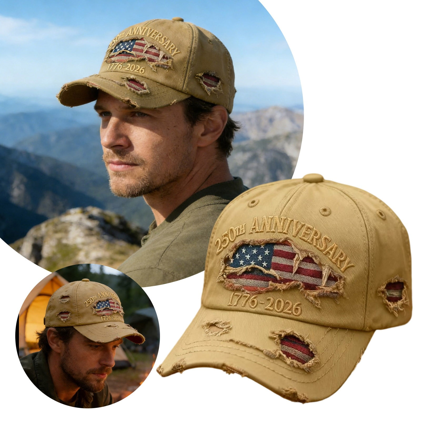 250th Anniversary Old Cowboy Hat 1776–2026 Patriotic Baseball Cap With ...
