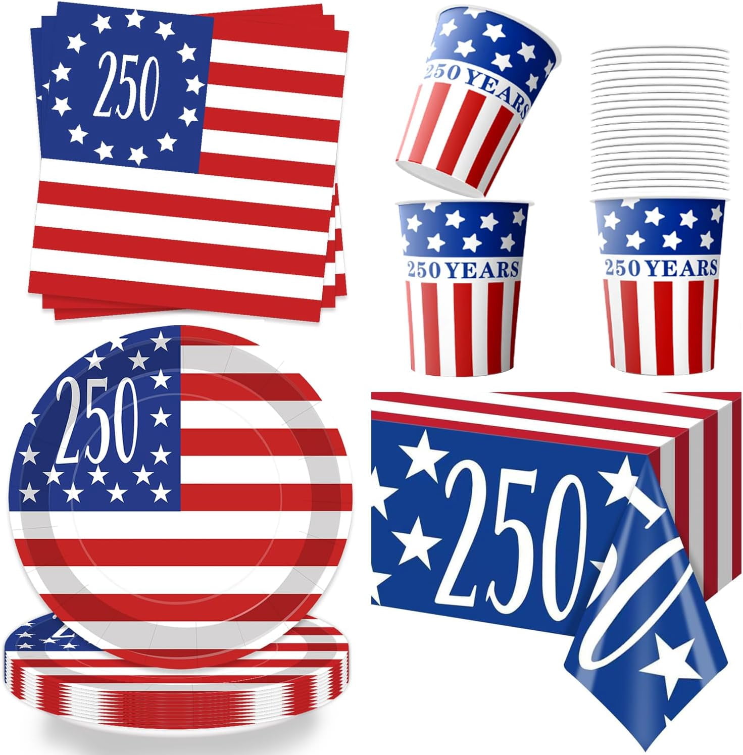 250th Anniversary Party Tablewares Set, 73PCS American Flag Disposable ...