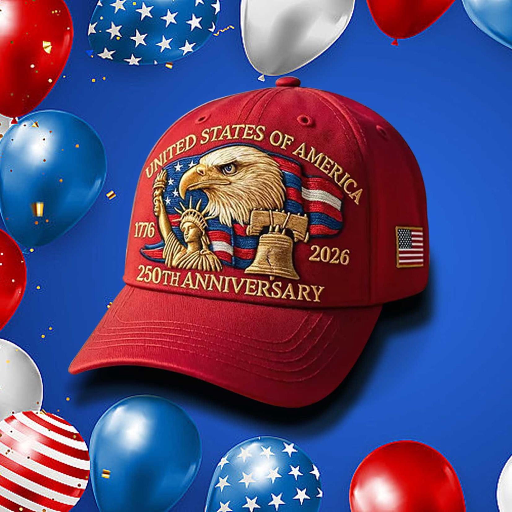 250th Anniversary Patriotic Bald Eagle Cap, Adjustable Retro Baseball ...