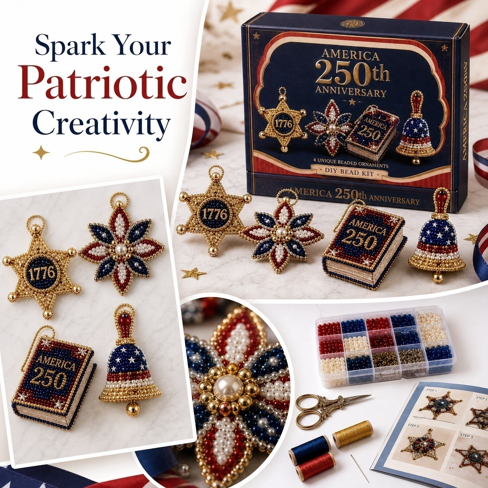 250th Anniversary Patriotic Beaded DIY Kit, 4 Pack Vintage ...