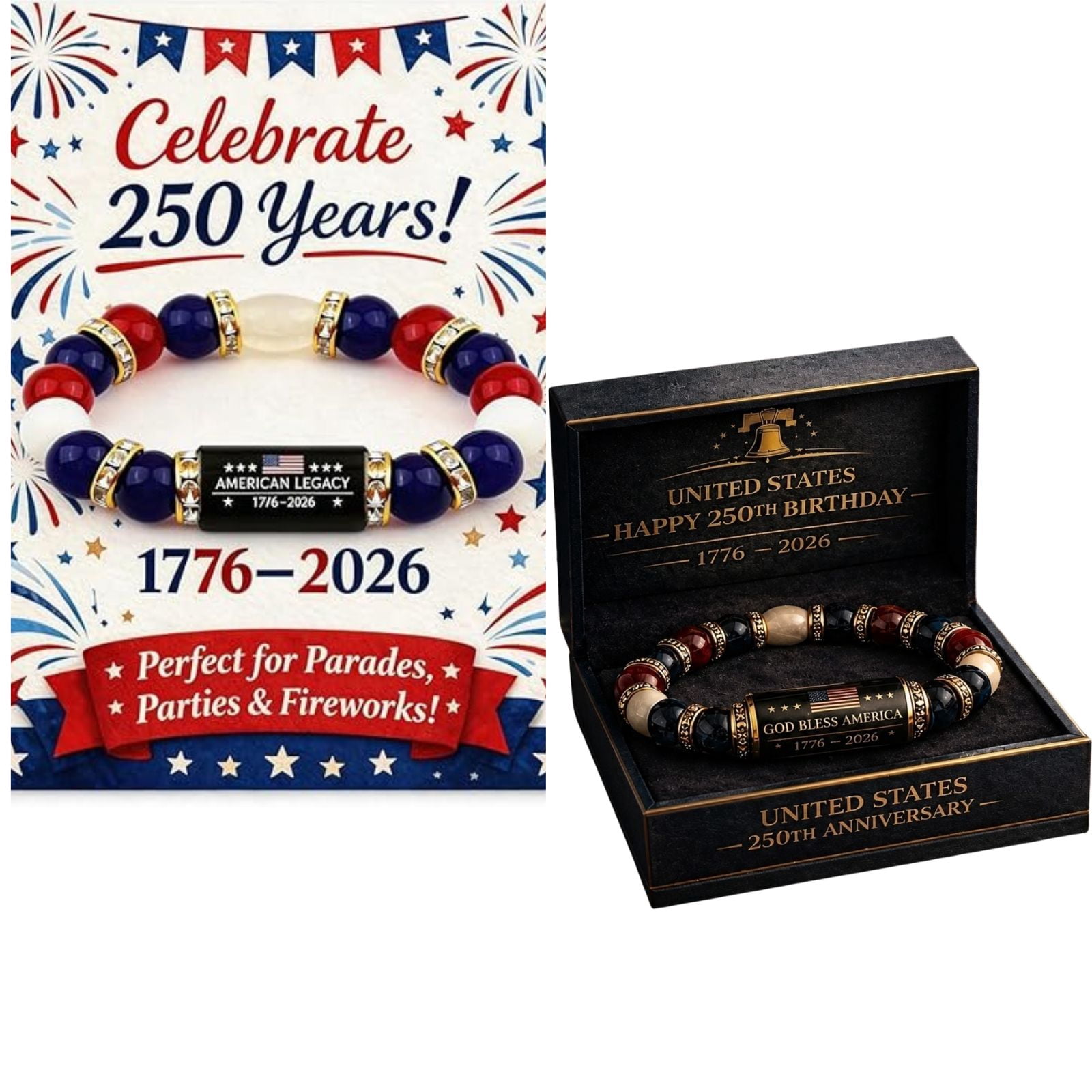 America 250th Birthday Bracelet Red White Blue Patriotic American Flag ...
