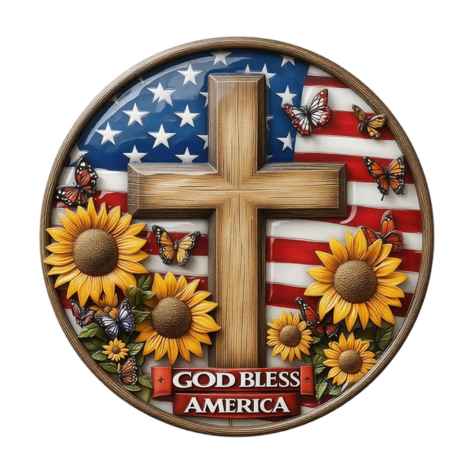 250th Anniversary Patriotic Cross Hanging Decor,Sunflower American Flag ...