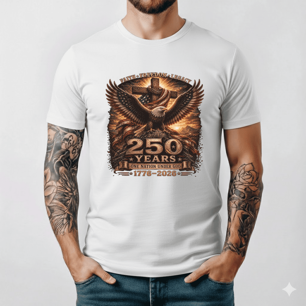 250th Anniversary Patriotic Eagle Cross Tee America 1776 2026 Freedom ...