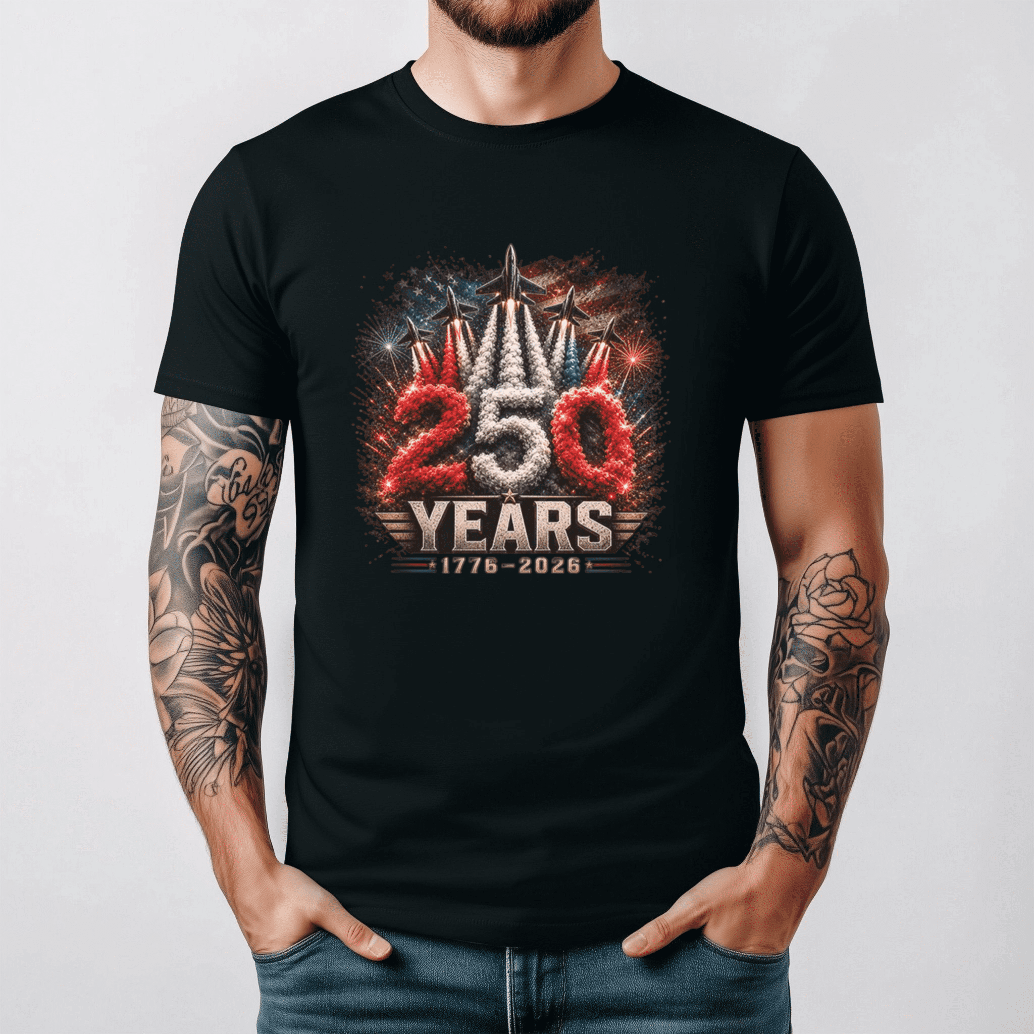 250th Anniversary Patriotic Fighter Jet USA Tee America 1776 2026 Air ...
