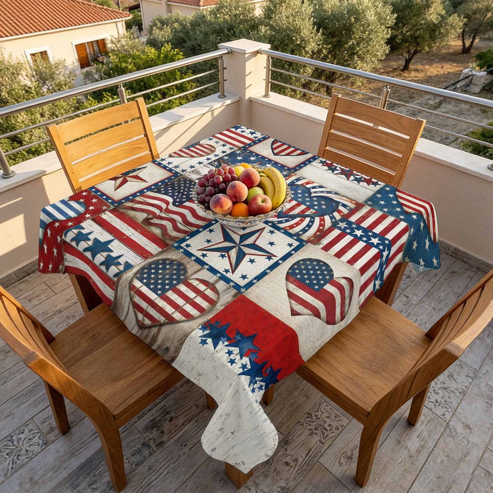 250th Anniversary Patriotic Patchwork Table Cloth 60x60in, Waterproof ...