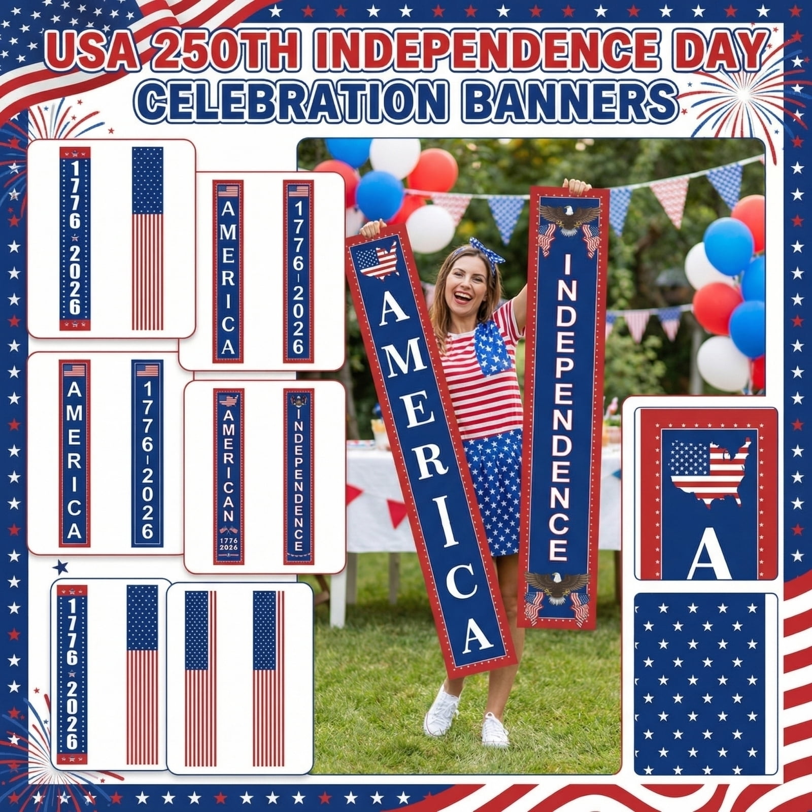 250th Anniversary Patriotic Porch Banners, 1776-2026 America Door Signs ...