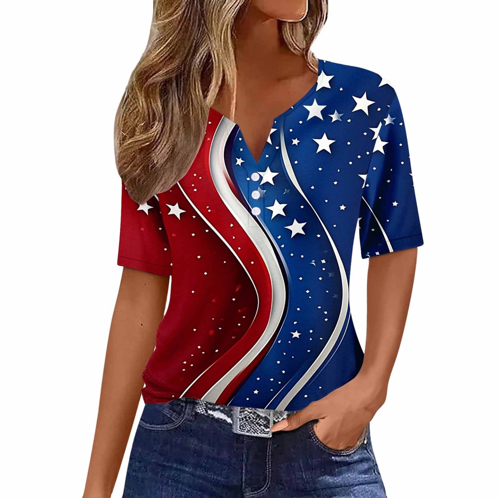 250th Anniversary Patriotic T Shirts for Women Summer Half Button V ...