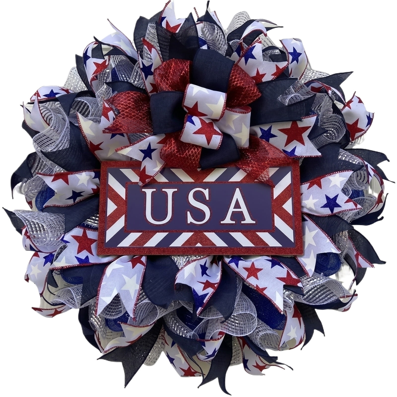 250th Anniversary Patriotic Wreath Red White Blue Ribbon Stars Front ...
