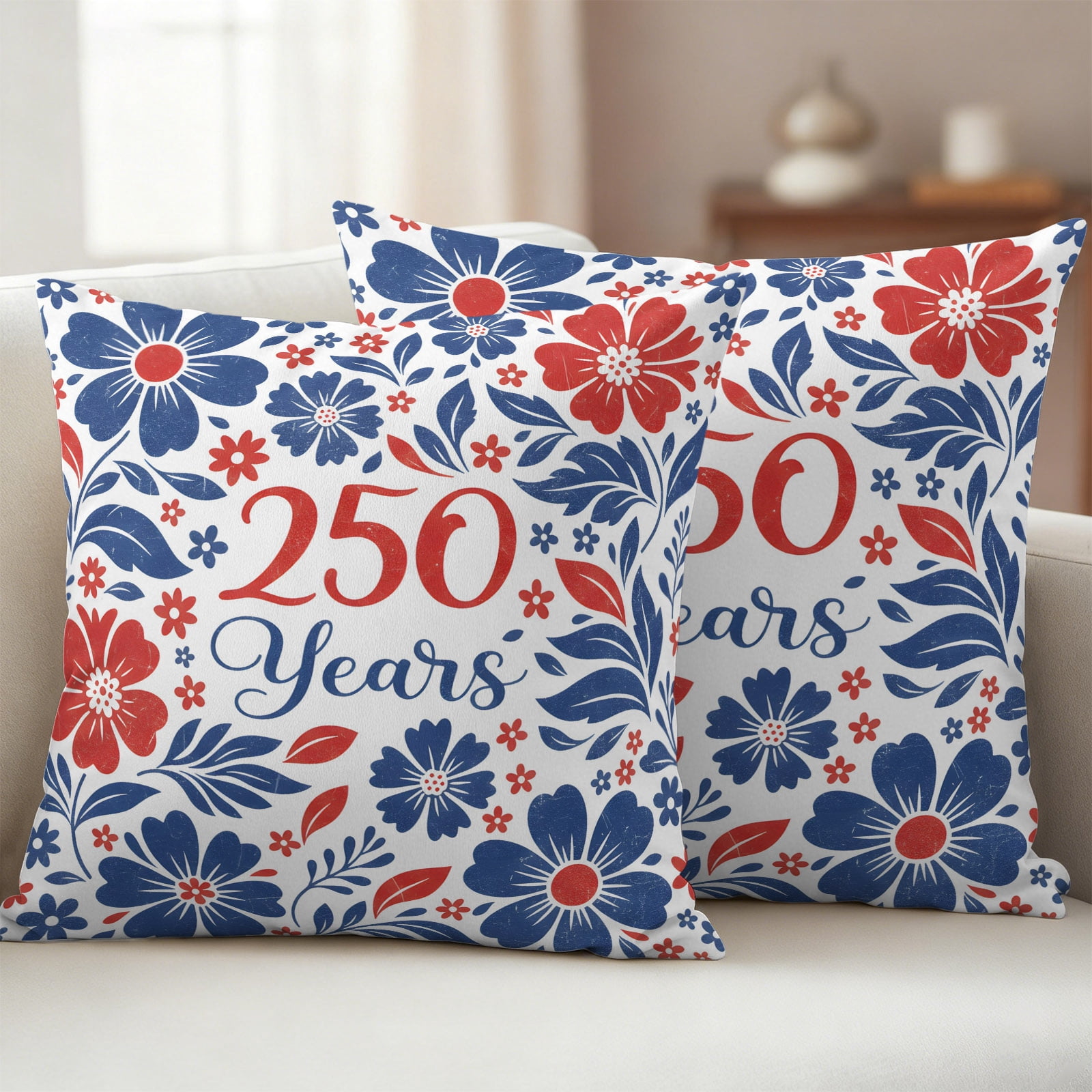 250th Anniversary Pillow Covers 2 Pack Red White Blue Flower ...