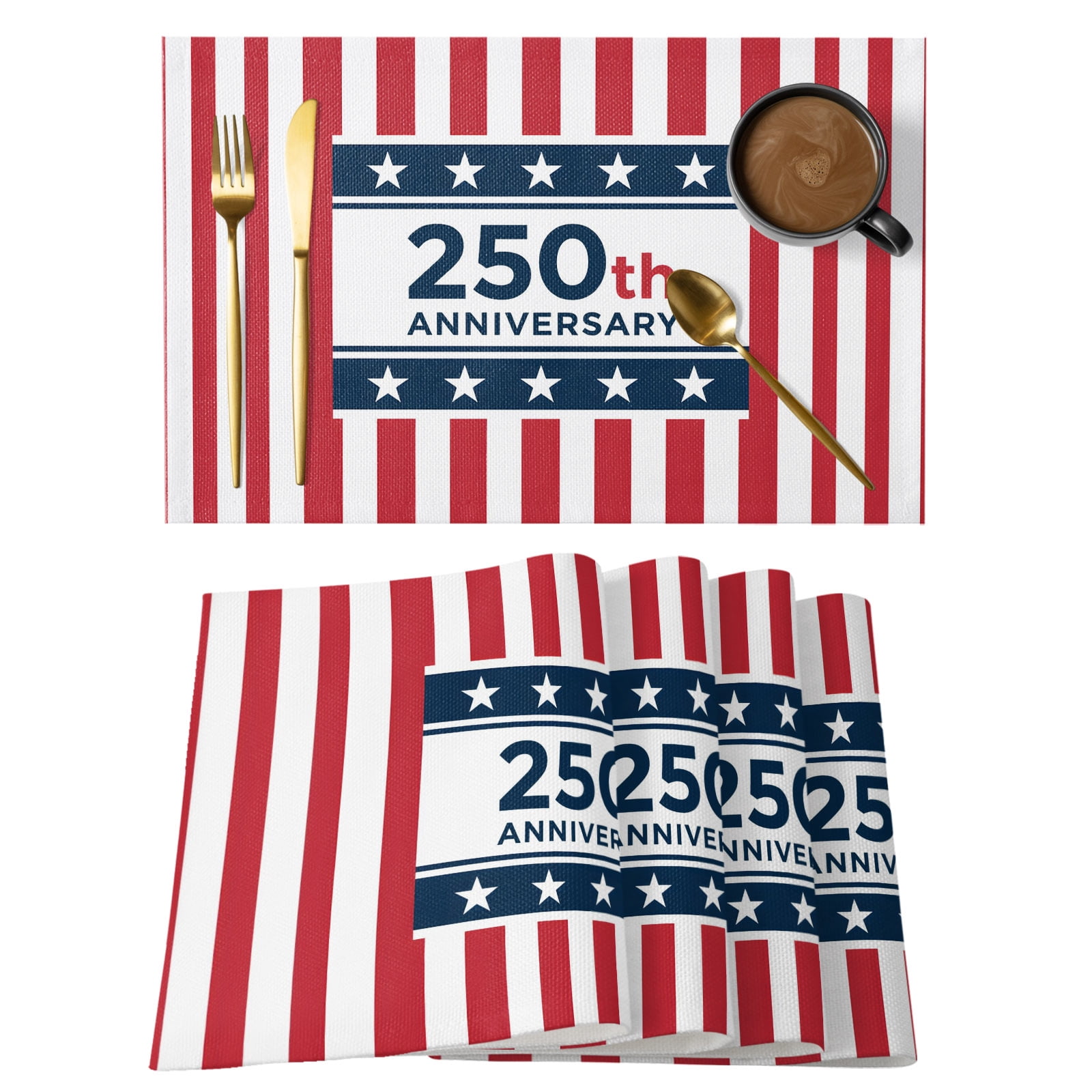 250th Anniversary Placemats Set of 2 Patriotic American Flag Red ...