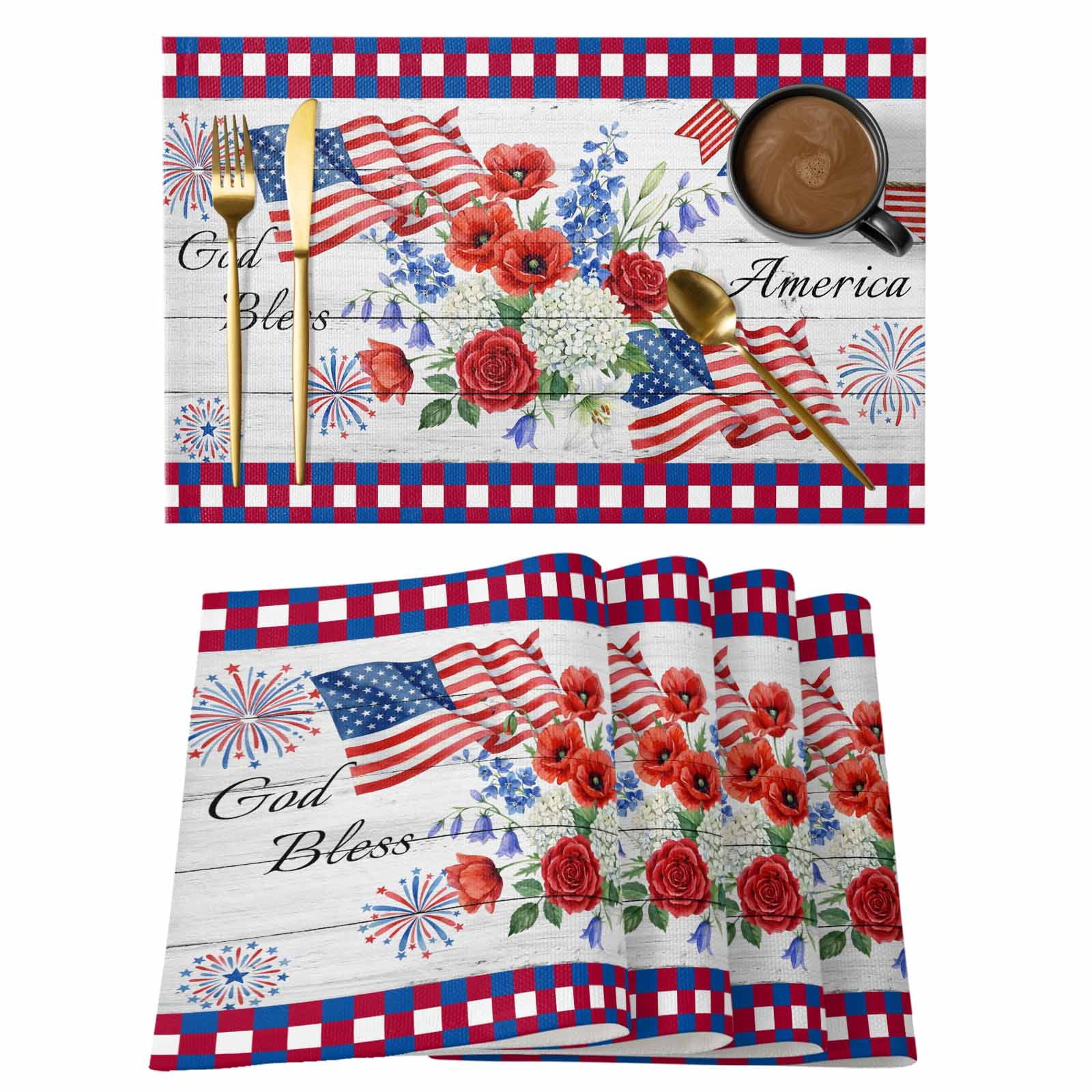 250th Anniversary Placemats Set of 4 Independence Day Floral Wooden ...