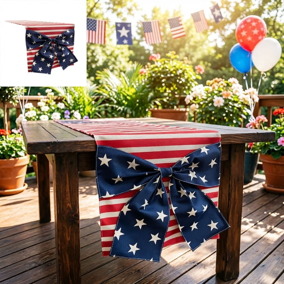 250th Anniversary Printed Patriotic Bow Table Runner, Farmhouse Style ...