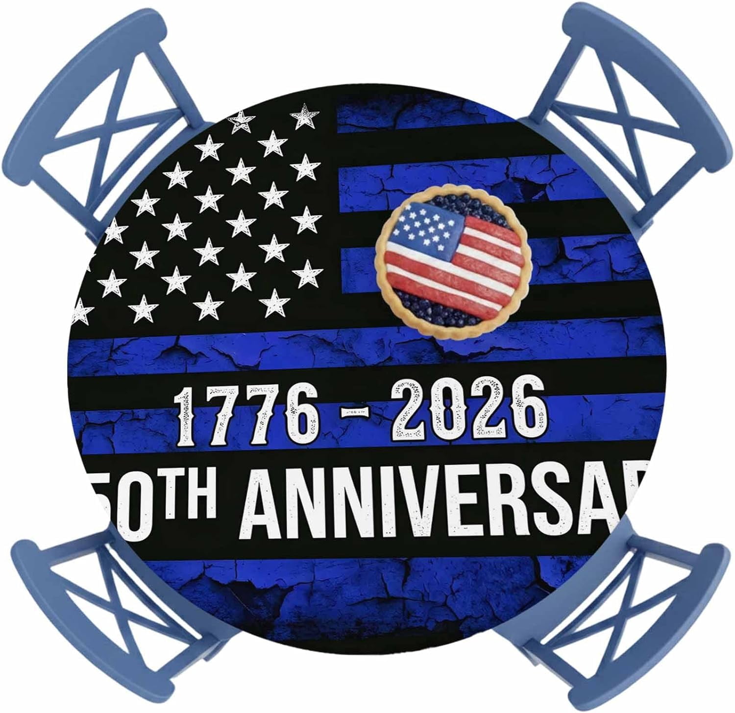 250th Anniversary Round Fitted Tablecloth with Elastic Edge Blue USA ...