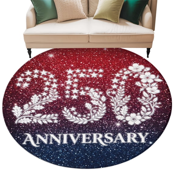 250th Anniversary Round Living Room Rugs 7 ft, Flowers Stars Sparkles ...