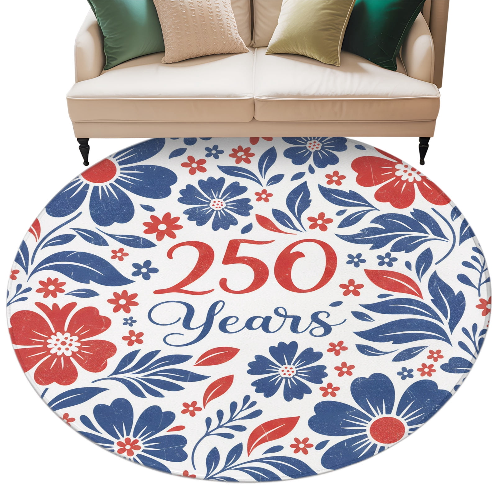 250th Anniversary Round Rug 5ft Washable Circle Kitchen Rugs Non Slip ...