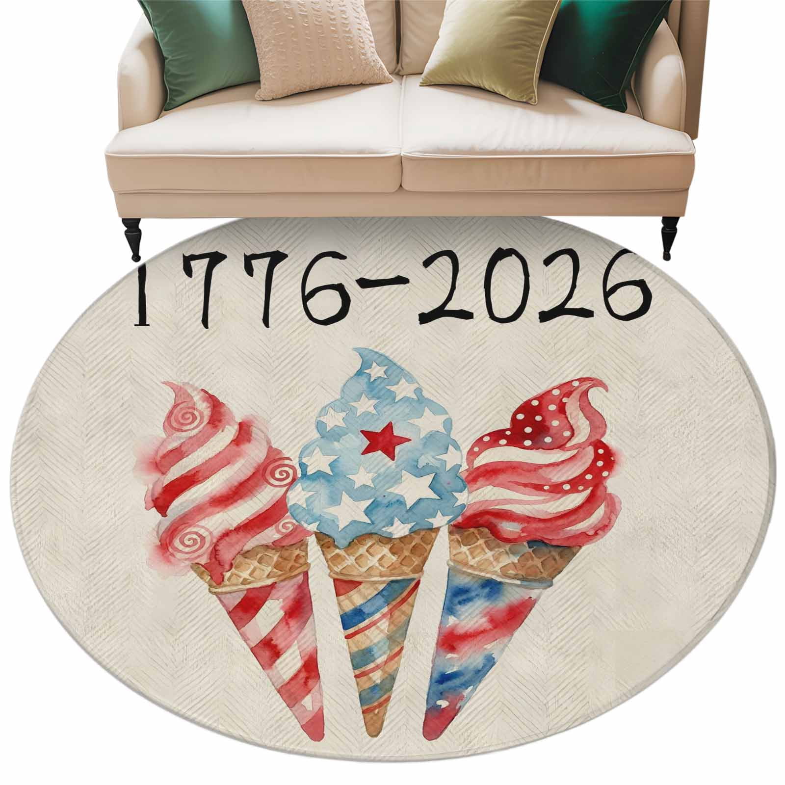 250th Anniversary Round Rug 6ft Washable Circle Kitchen Rugs Non Slip ...
