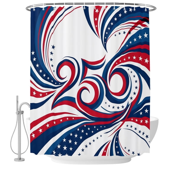 250th Anniversary Shower Curtain Set with Hooks, Abstract Swirls Stars ...