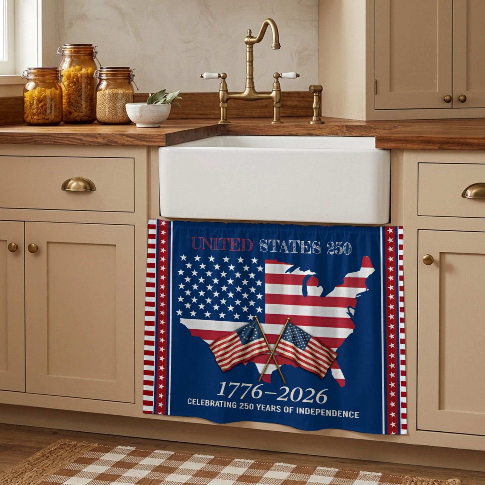 250th Anniversary Small Cabinet Curtains 10"W x 11"L, 4 of July 1776 ...