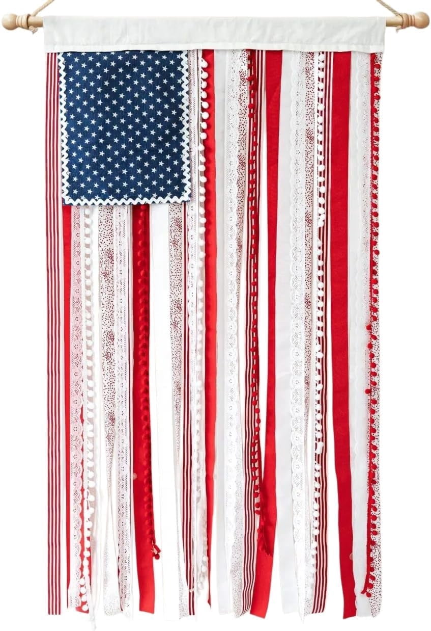 250th Anniversary Special Boho American Flag Tassel Wall Hanging with ...