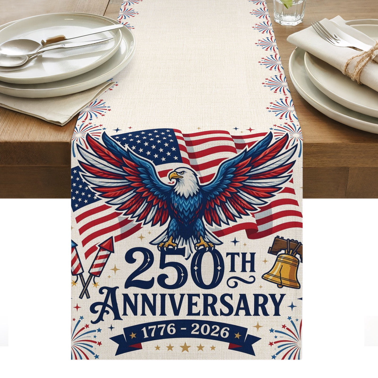 250th Anniversary Table Runner American Star Stripes Flag Eagle Red ...