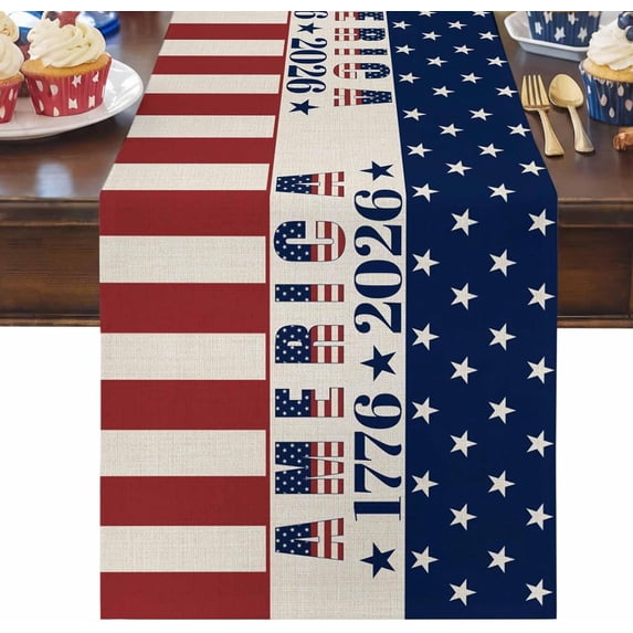 250th Anniversary Table Runner, Cotton Linen Table Cloth, USA Flag Red ...