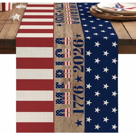 250th Anniversary Table Runner USA Flag Red Striped Blue Star Retro ...