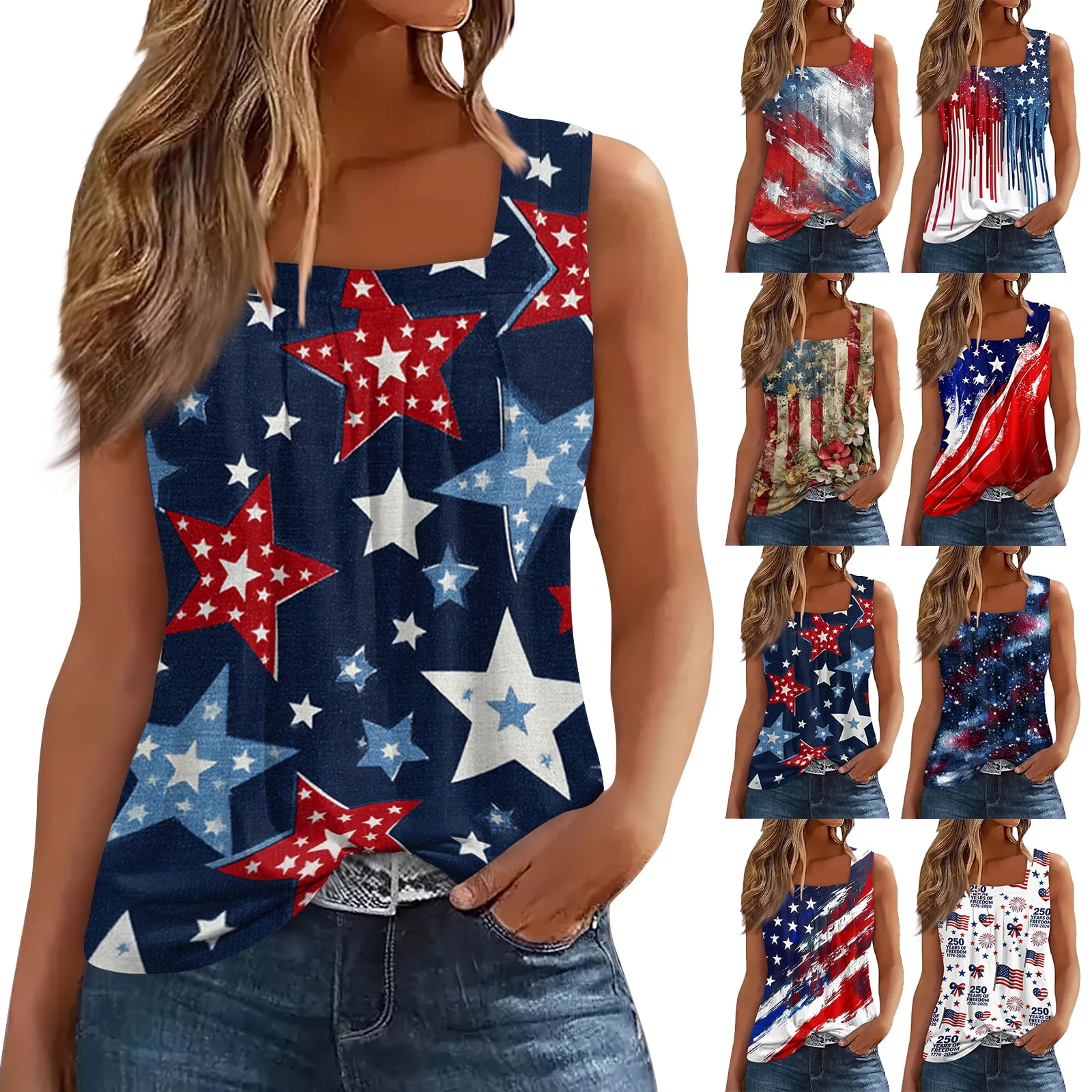250th Anniversary Tank Tops for Women 2026 - Patriotic Square Neck ...