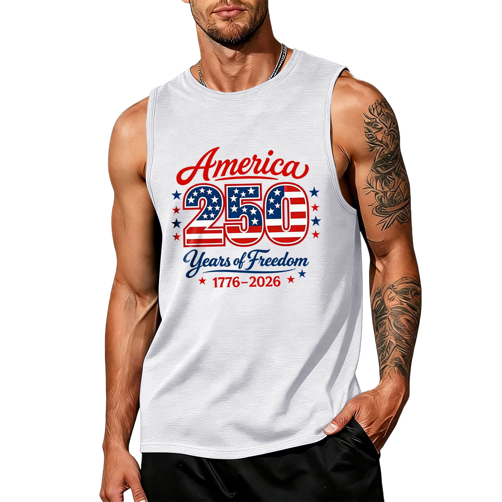 250th Anniversary Tank Tops for Men Sleeveless Crew Neck Vintage Flag ...