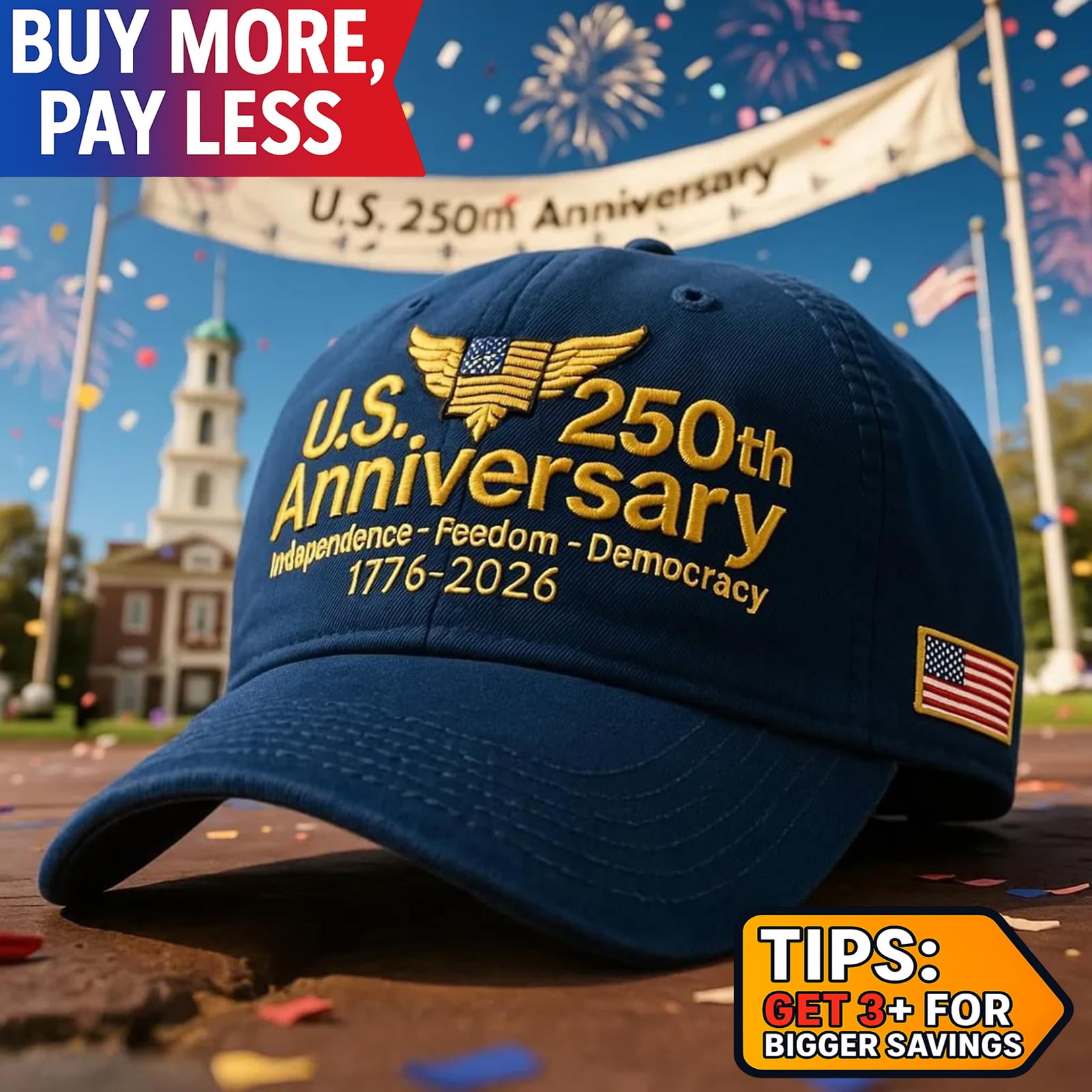 250th Anniversary Tribute Cap, Adjustable Patriotic Hat with Retro ...