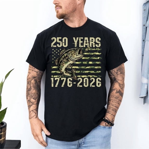 250th Anniversary USA 250 Years Birthday Bass Fishing Camo Patriotic T ...