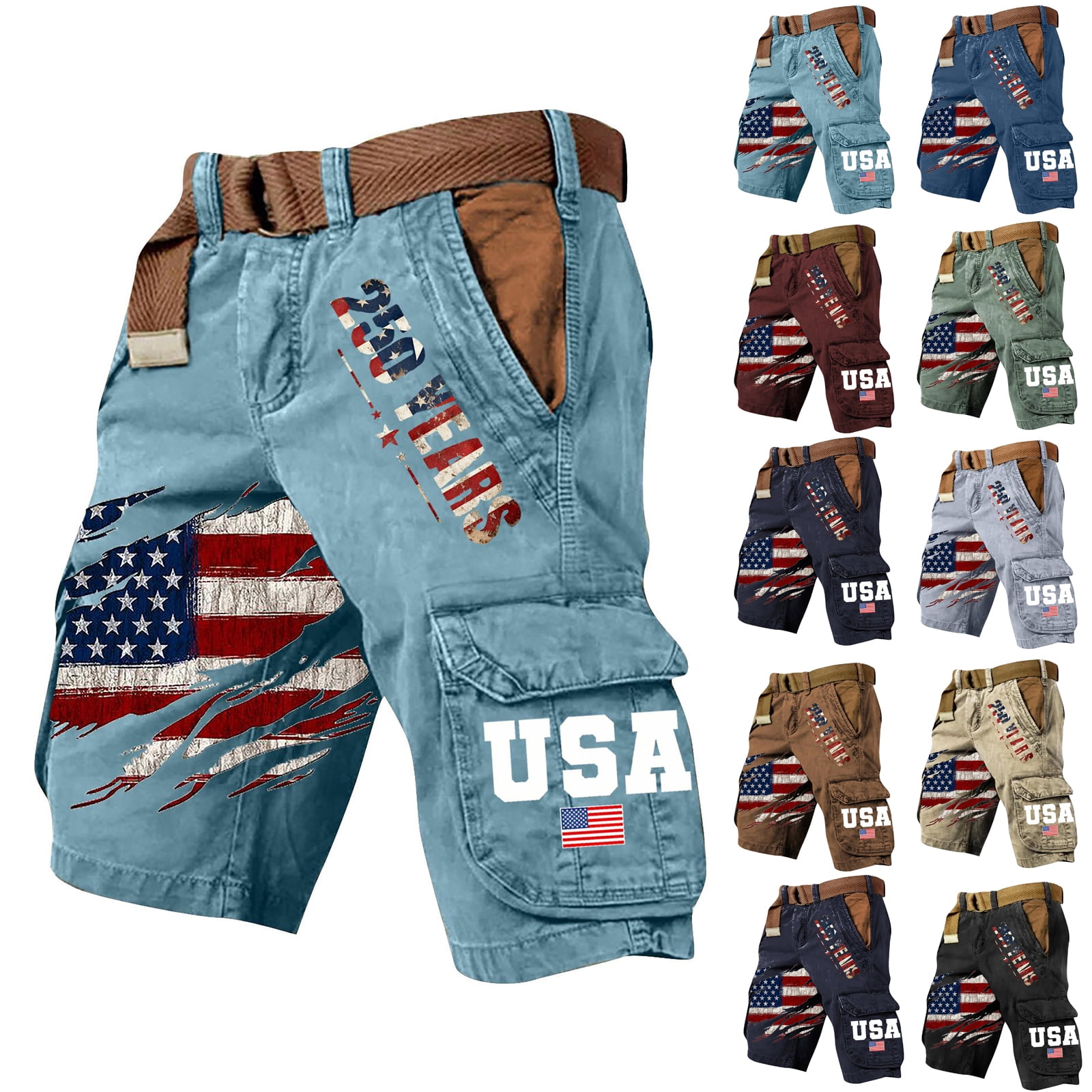 250th Anniversary USA Cargo Shorts Distressed 1776-2026 Design ...